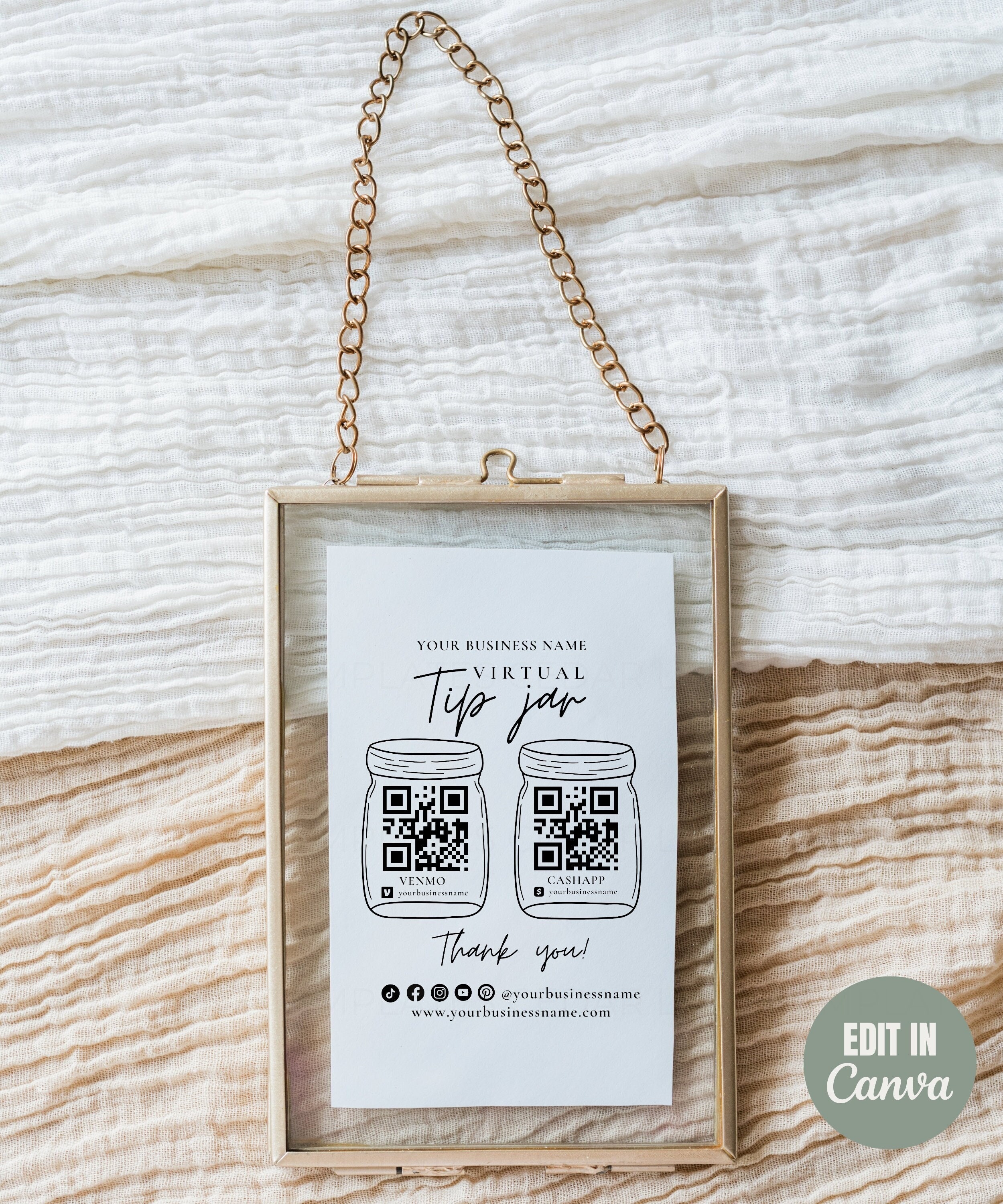 Printable Virtual Tip Jar Payment Sign, QR Code Sign Canva Template ...