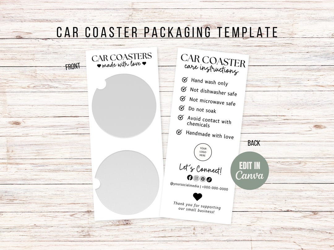 Car Coaster Template, Print and Cut Packaging Insert, Car Coaster Care ...