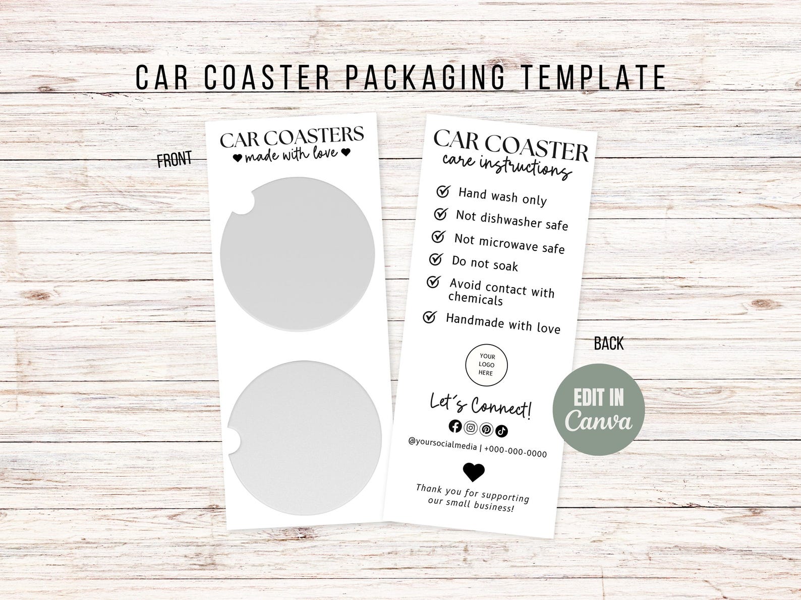 Car Coaster Template, Print and Cut Packaging Insert, Car Coaster Care ...