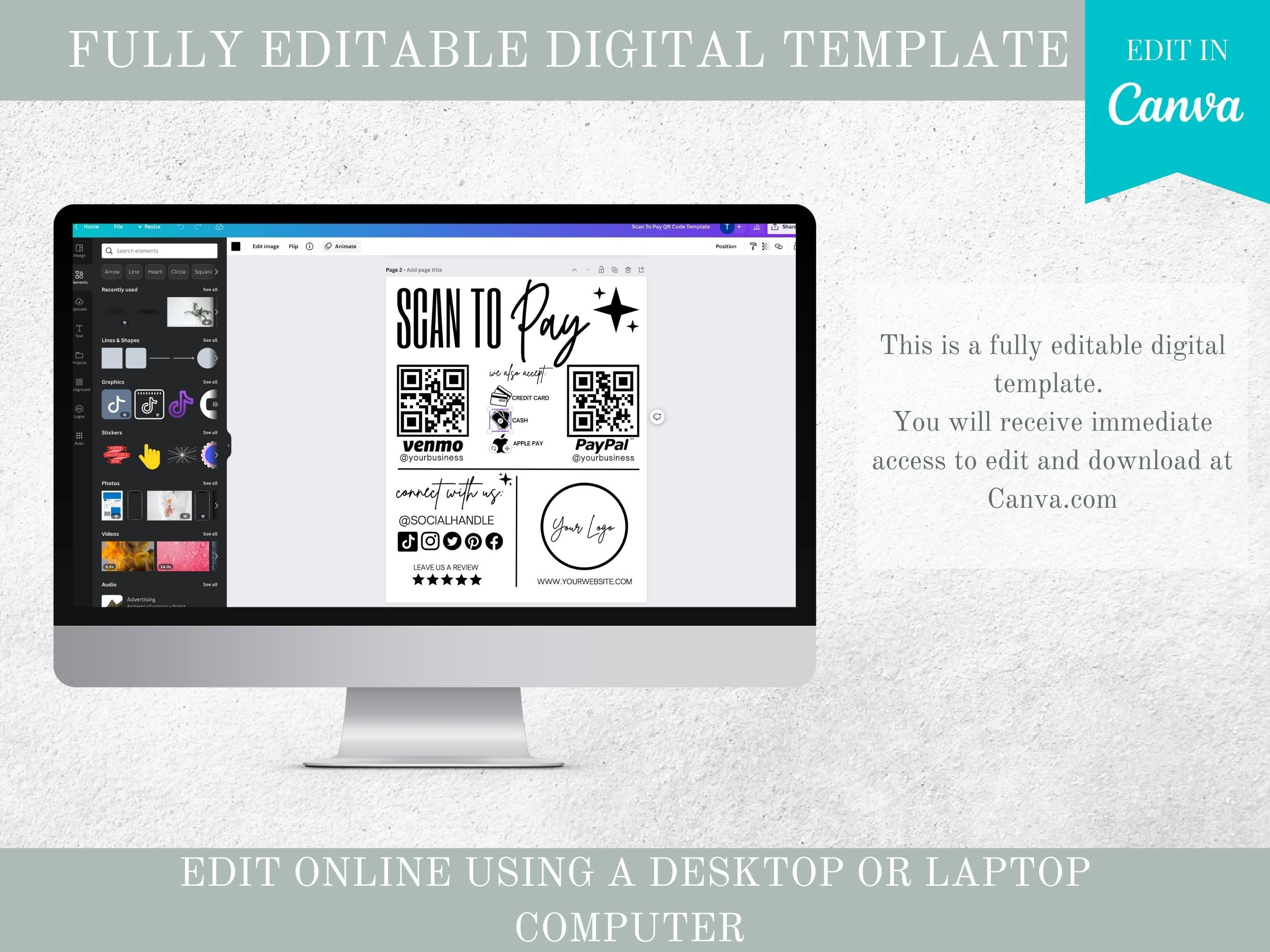 Scan to Pay Sign, QR Code Sign Business Template, Easy to Edit Canva ...