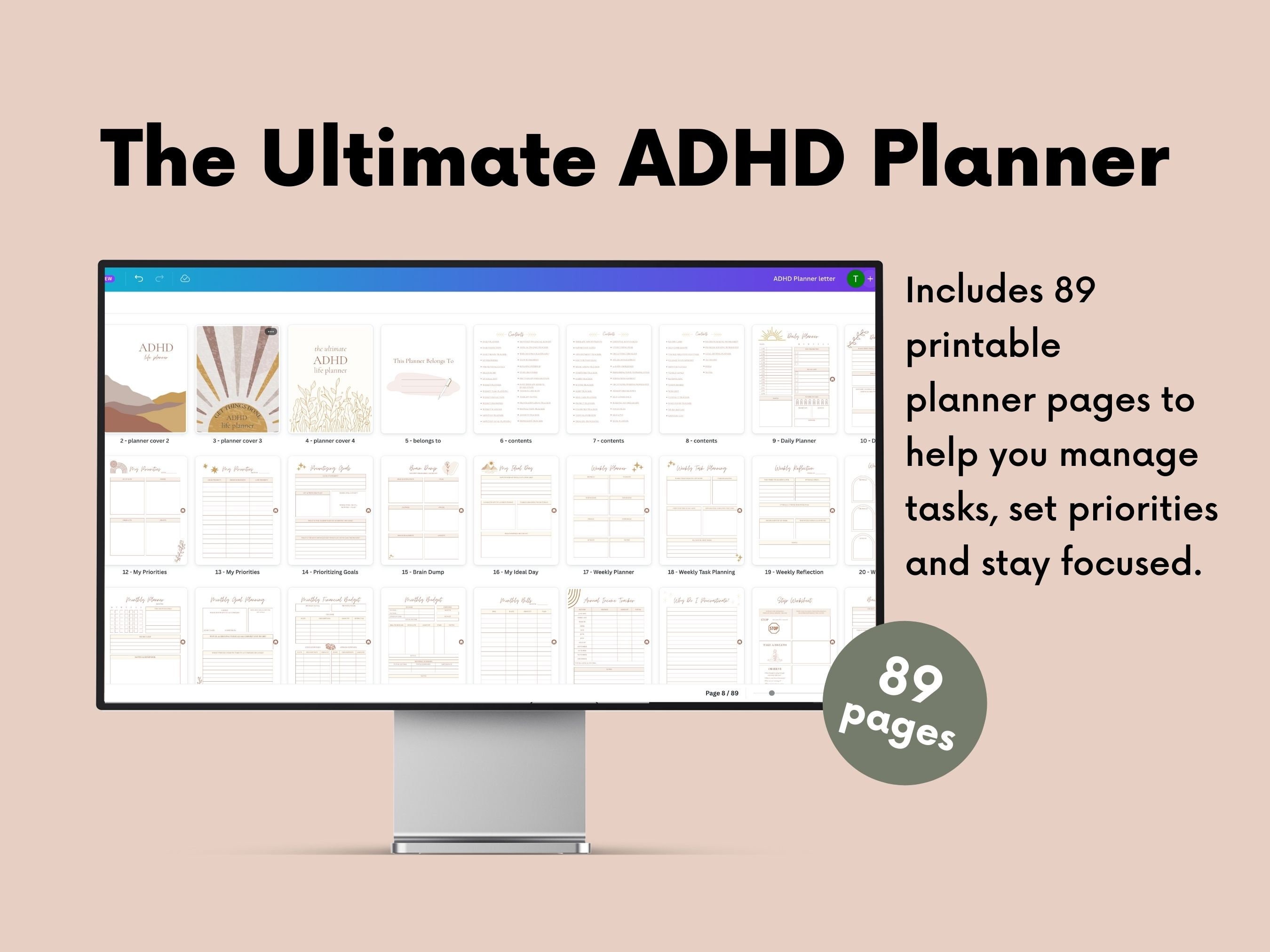 PLR Planner Printable Planner for Adhd, DFY Digital Planner ...