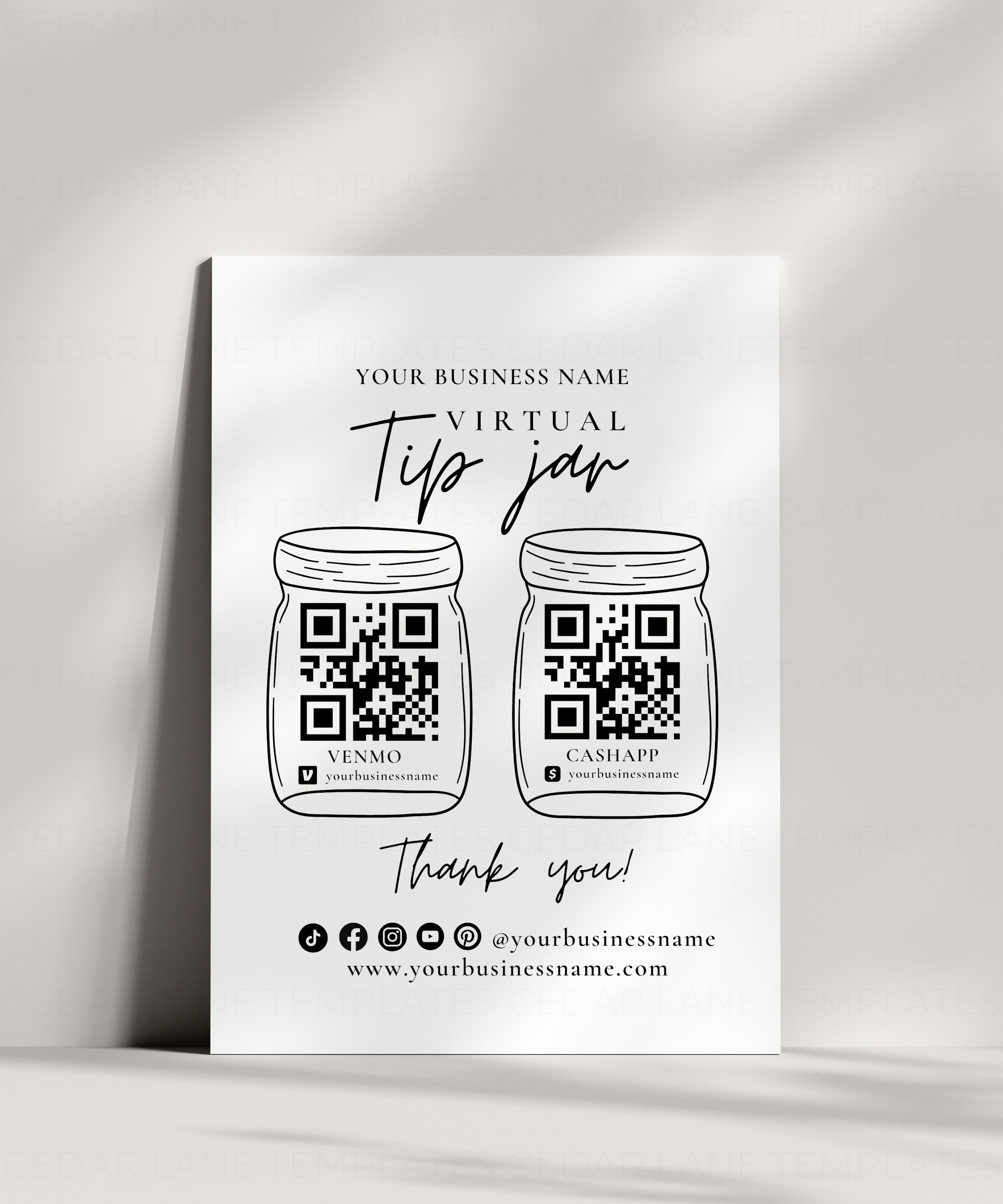 Printable Virtual Tip Jar Payment Sign, QR Code Sign Canva Template ...