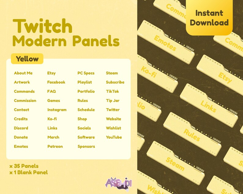 Yellow Modern Twitch Panels Twitch Panels Twitch Stream Stream Assets ...