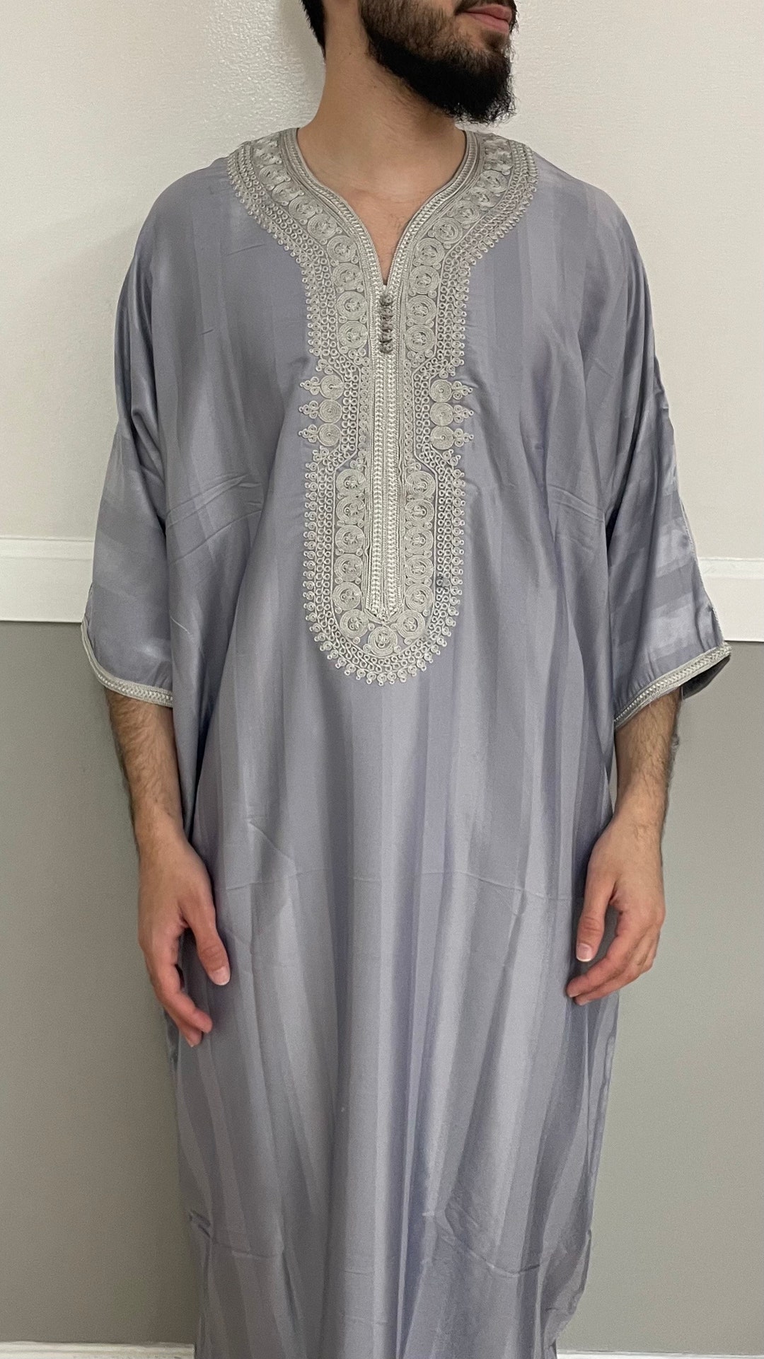 Authentic Moroccan Thobe: Amethyst Purple With Wolf Grey Embroidery - Etsy