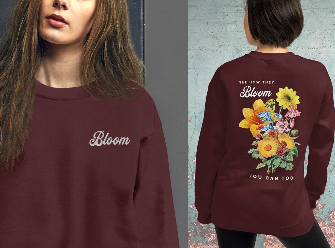 Y2K Sweatshirt, Bloom Embroidery Sweatshirt, Trendy Embroidery, Floral ...