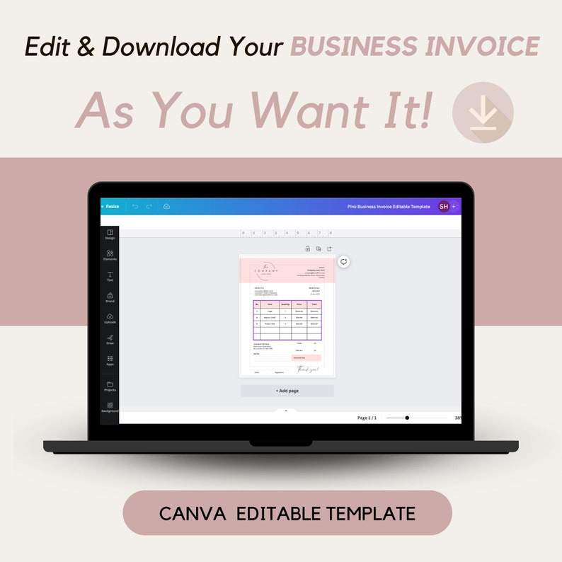 Pink Invoice Template, Custom Invoice, Canva Invoice, Business Receipt ...