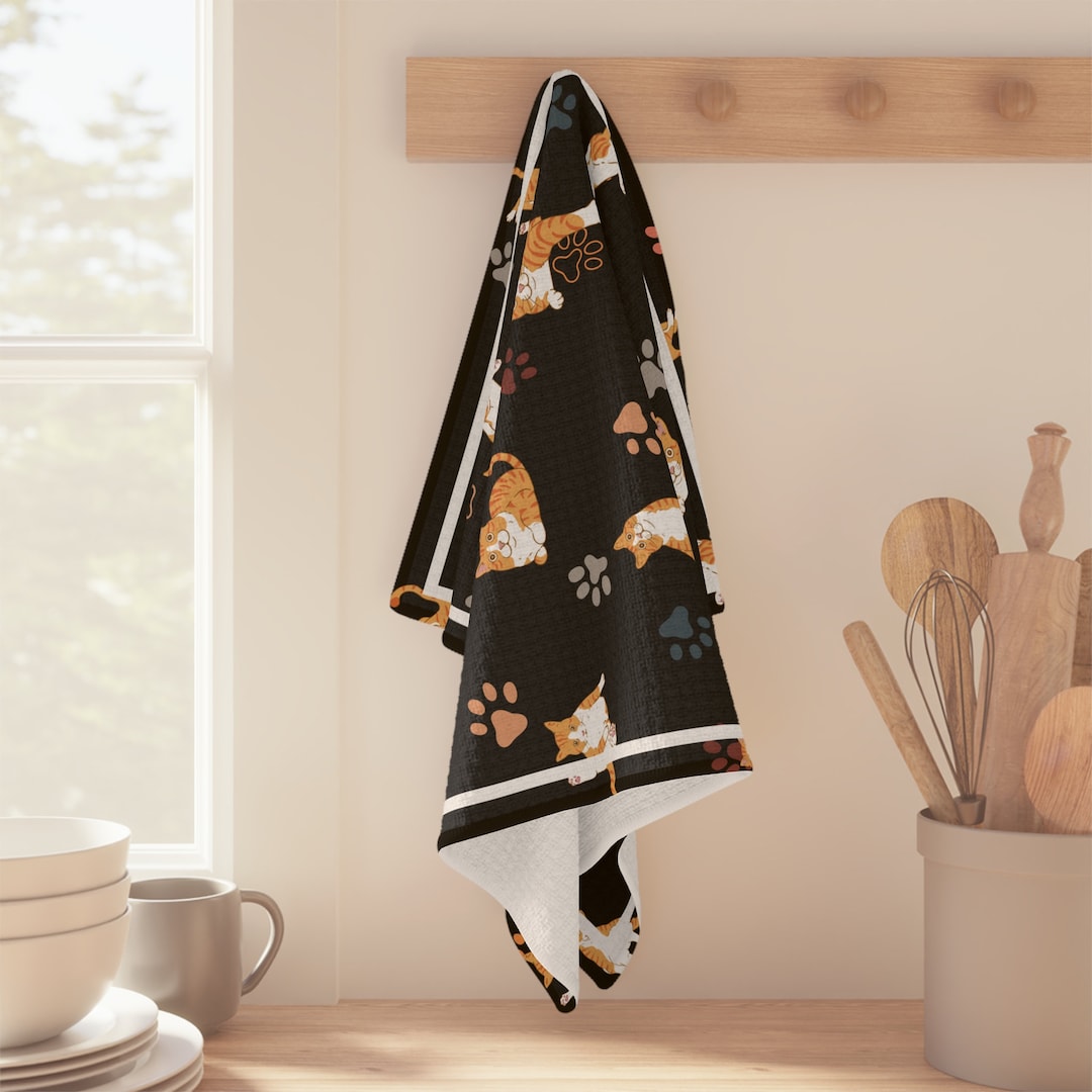 Cat Tea Towel, Tabby Cat, Hanging Dish Towel, Oven Dish Towel ...