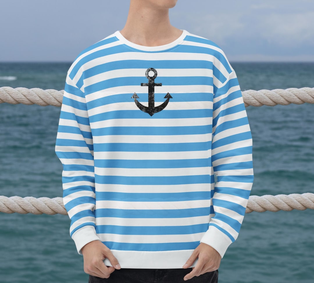 Blue Striped Sailor Sweatshirt Fisherman Aesthetic Anchor Outfit ...