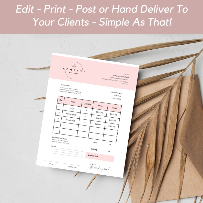 Editable Invoice Template Order Form Template Invoice - Etsy