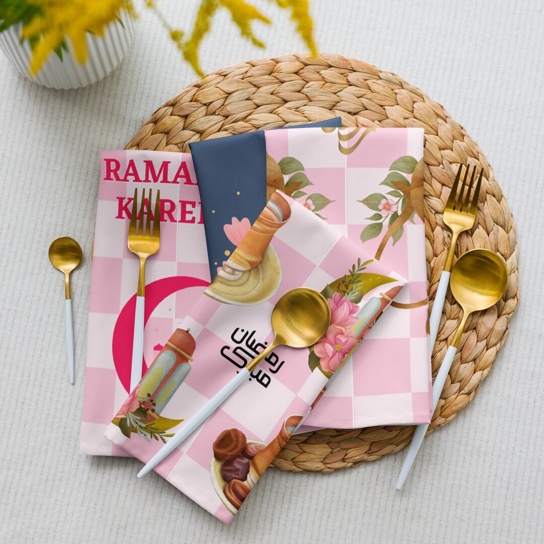 High End Ramadan Decor Pink Ramadan Mubarak Cloth Napkin Set of 4 Gift ...