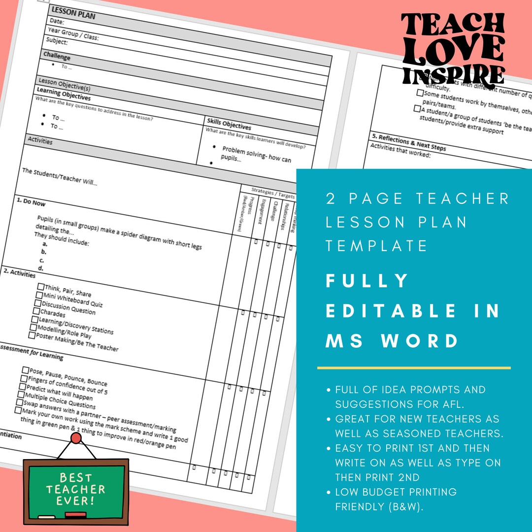 Teacher Lesson Plan Printable Template Editable Lesson Plan Weekly ...
