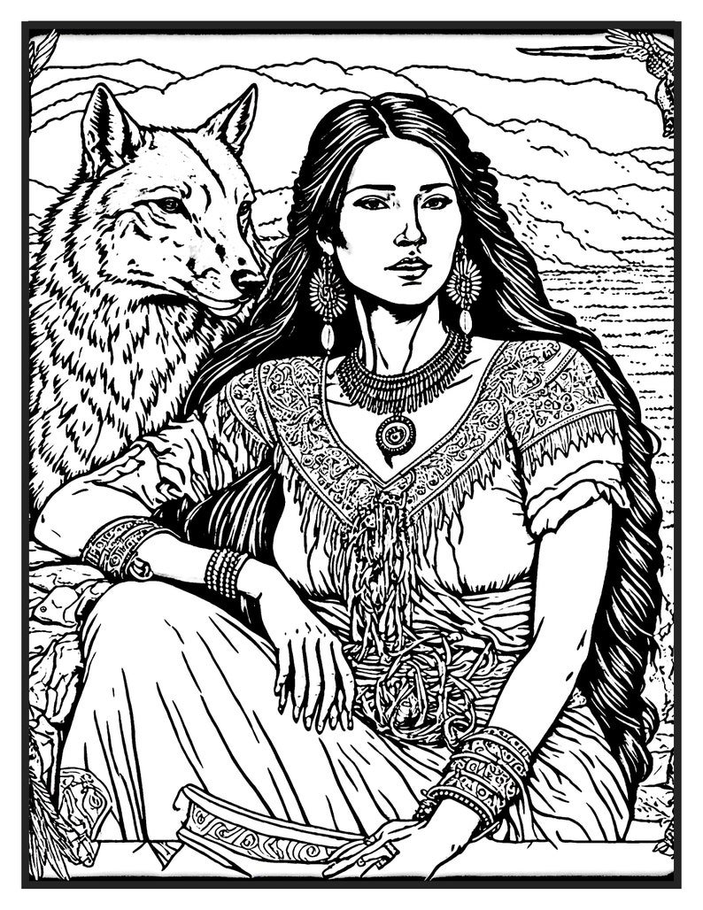 Native American Women Coloring Pages - Etsy