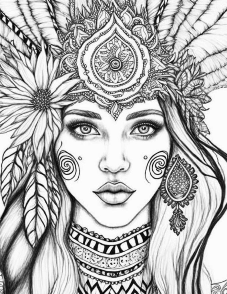 51 Native American Women Coloring Book - Etsy