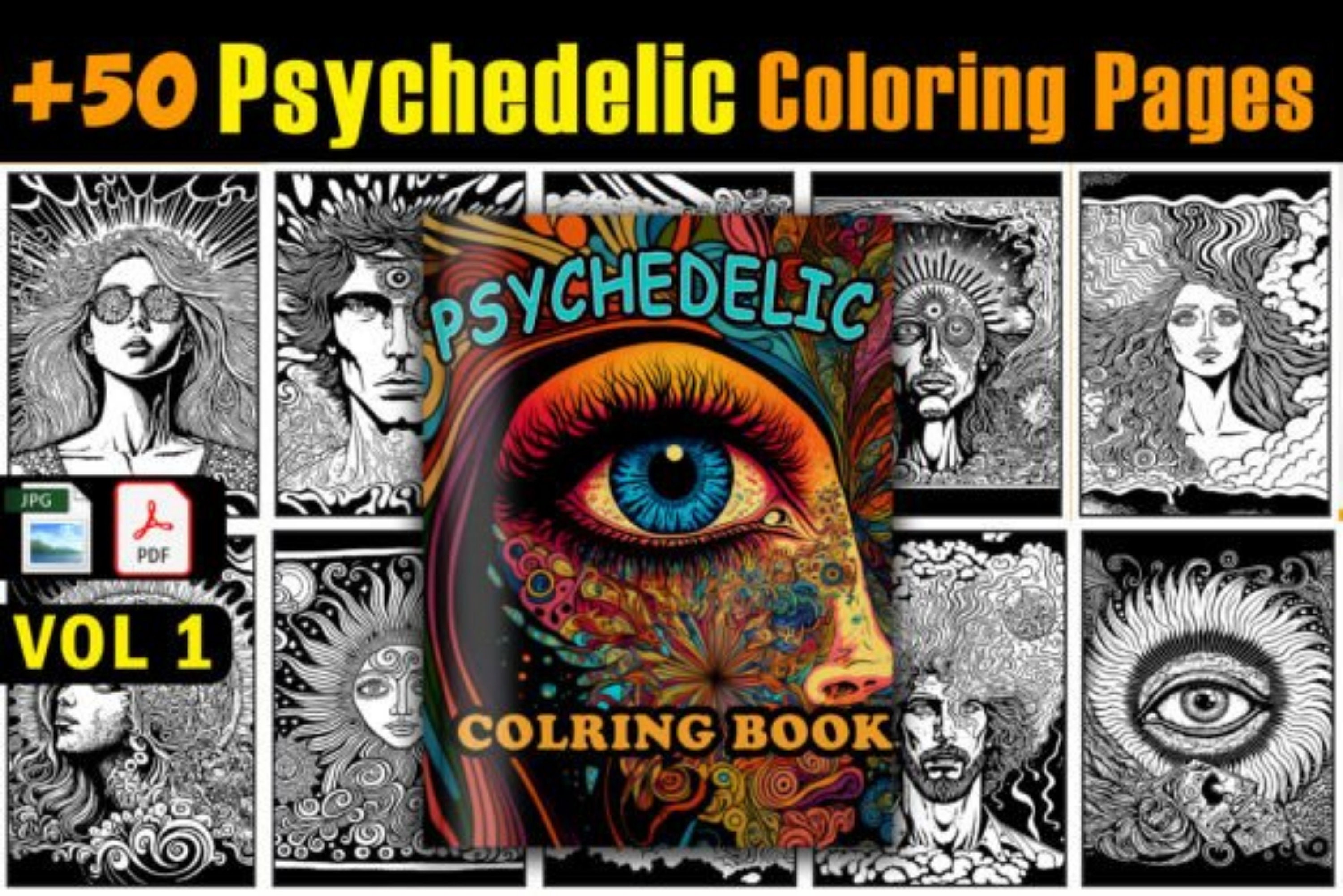 Psychedelic Coloring Pages VOL 1 - Etsy