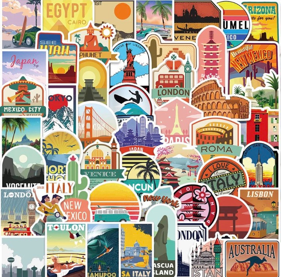50 Vinyl Travel Sticker Pack , DIY Cut Decal Set, Global City Holiday ...