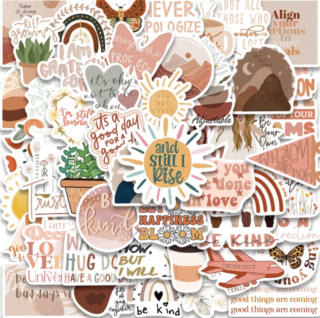 50 Vinyl Boho Neutral Stickers, Aesthetic Die Cut Decal Sticker Pack ...
