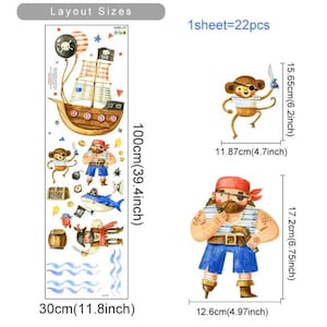 Cartoon Pirates Corsair Monkey Treasure Watercolor Wall Sticker Vinyl ...