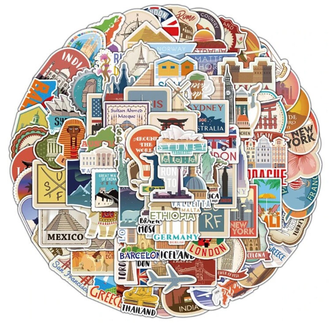 100 Vinyl Travel Sticker Pack, Vintage DIY Global Sticker Set, Holiday ...
