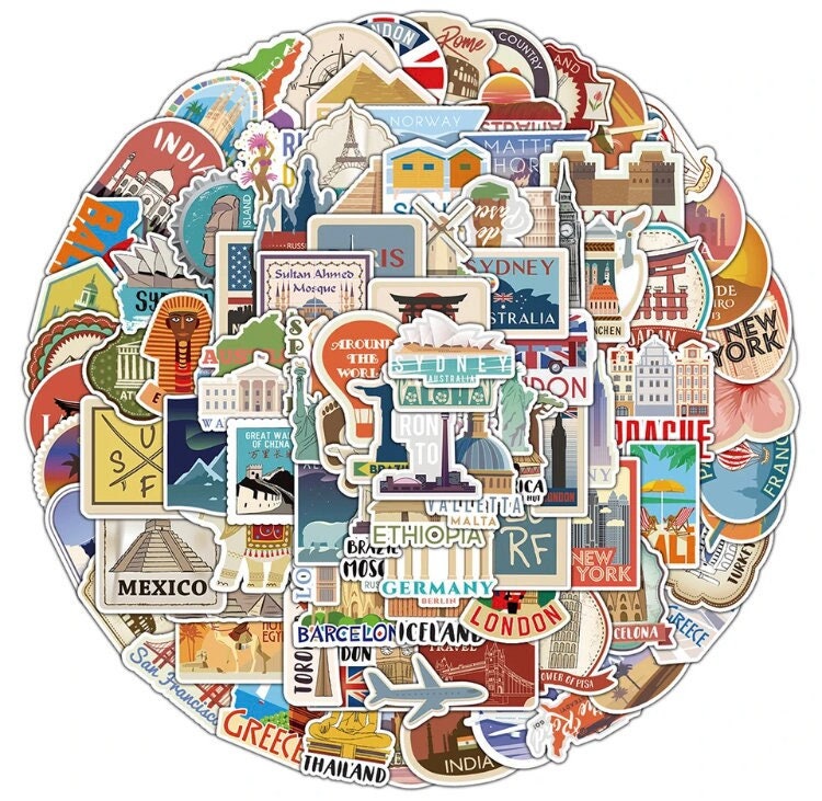 100 Vinyl Travel Sticker Pack Vintage DIY Global Sticker Set - Etsy