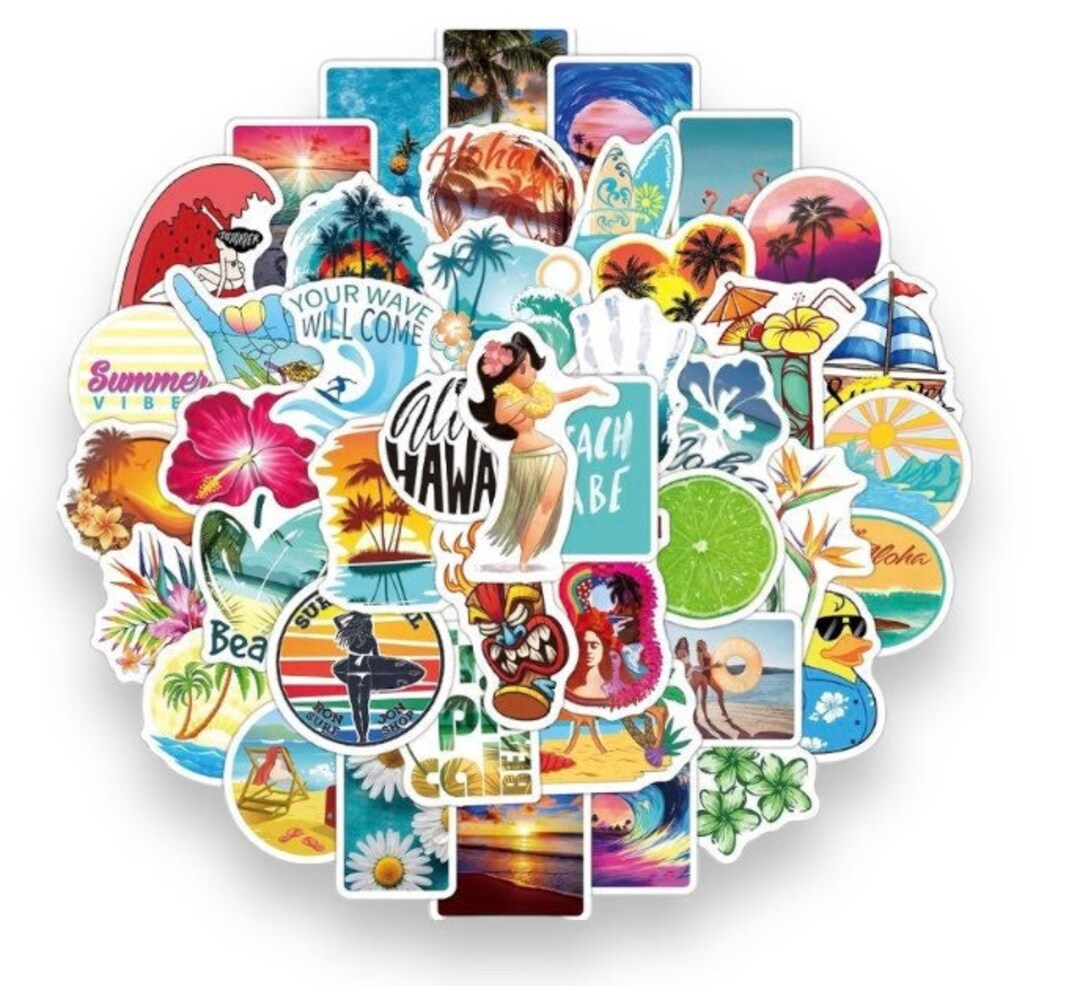 50 Surfer Sticker Pack mit 100 Stück oder 50 Stück Hawaii Summer Ocean ...