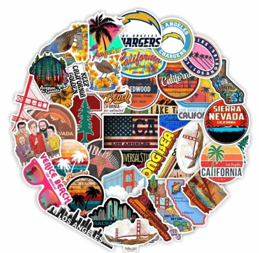 50 Vinyl California Sticker Pack With 50 or 100pcs LA Travel Stickers ...