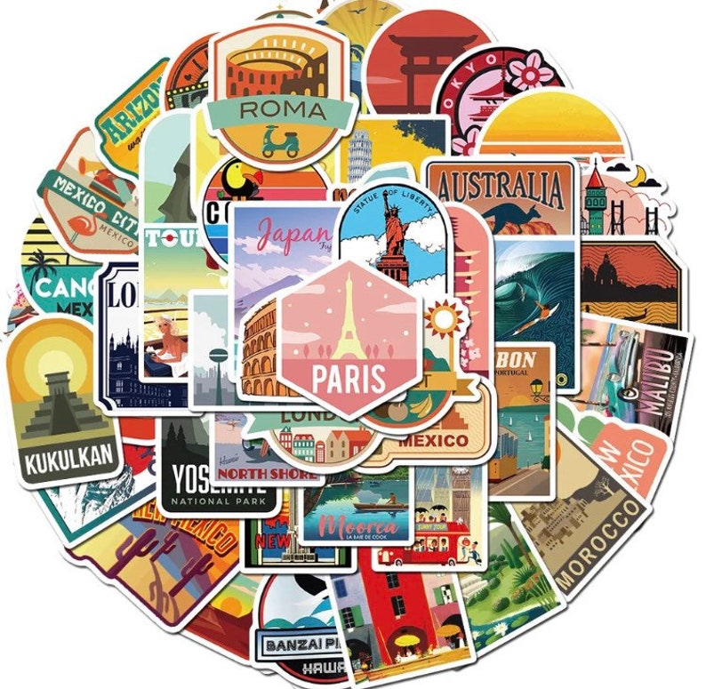 50 Vinyl Travel Sticker Pack DIY Cut Decal Set Global City - Etsy