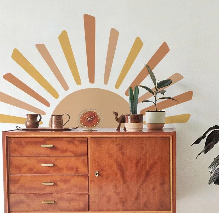 Cartoon Boho Sun Sunshine Sunrise Wall Sticker Vinyl Baby Room Living ...