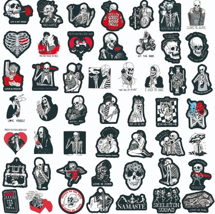 50 Cool Goth Punk Sticker Pack With 50 or 100pcs Dark Skull - Etsy