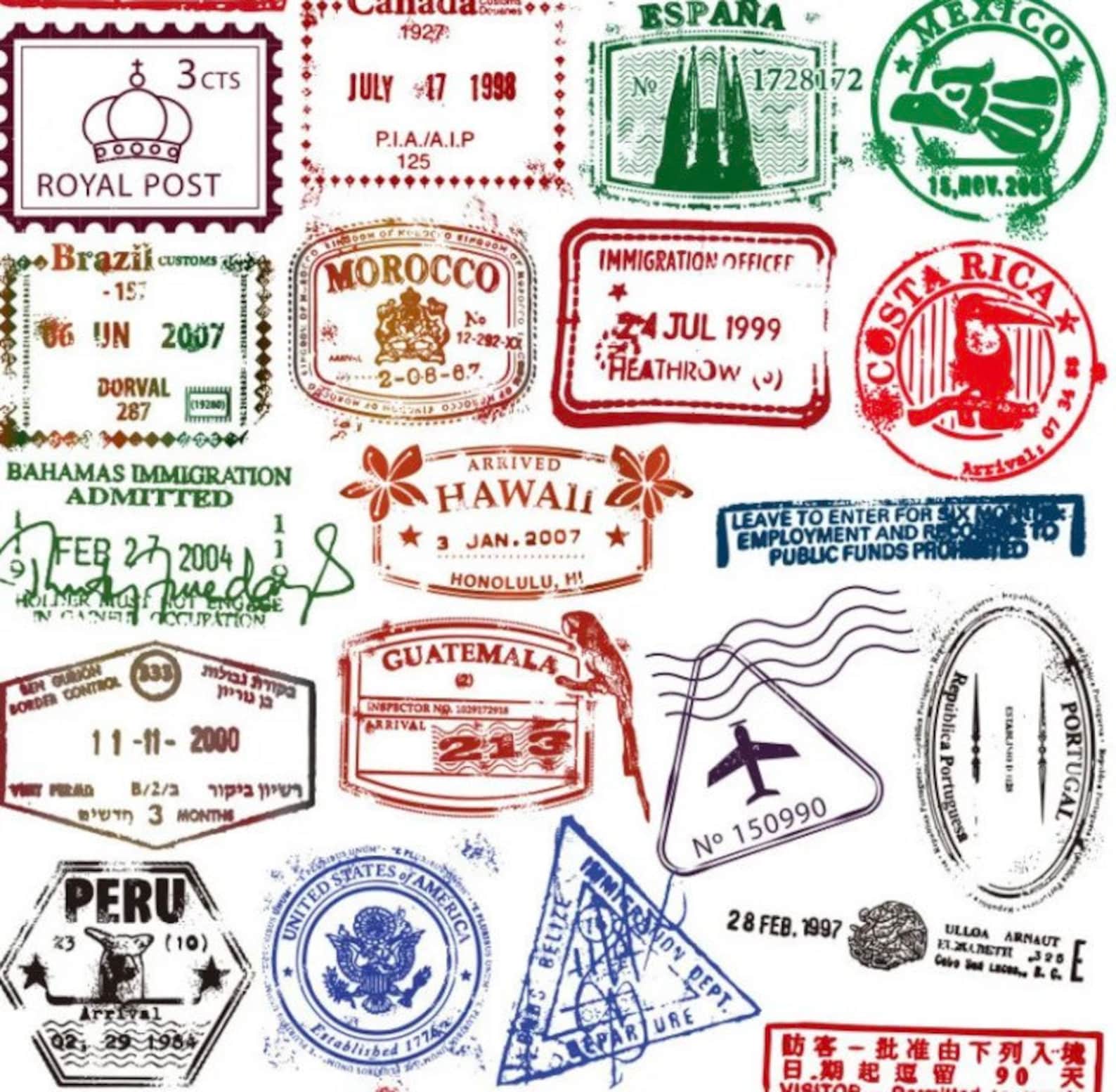 50 Transparent Passport Stamp Sticker Pack With 50 Vinyl Clear Tourist ...