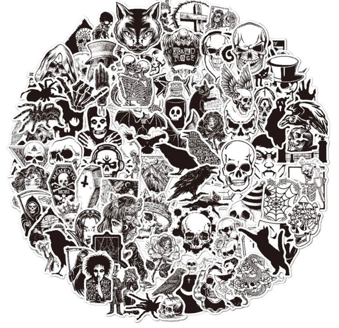 50 Gothic Sticker Pack With 50 or 100 Dark Skull Tattoo Stickers ...