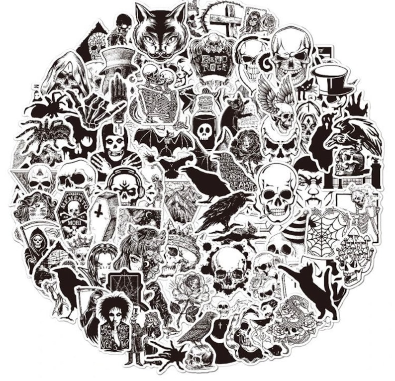 50 Gothic Sticker Pack With 50 or 100 Dark Skull Tattoo Stickers ...