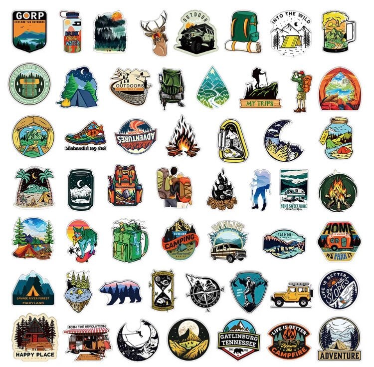 100 Camping Sticker Pack With 50 or 100 Outdoor Hiking - Etsy