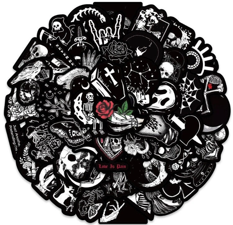 50 Gothic Skull Sticker Pack With High Quality Black and White - Etsy