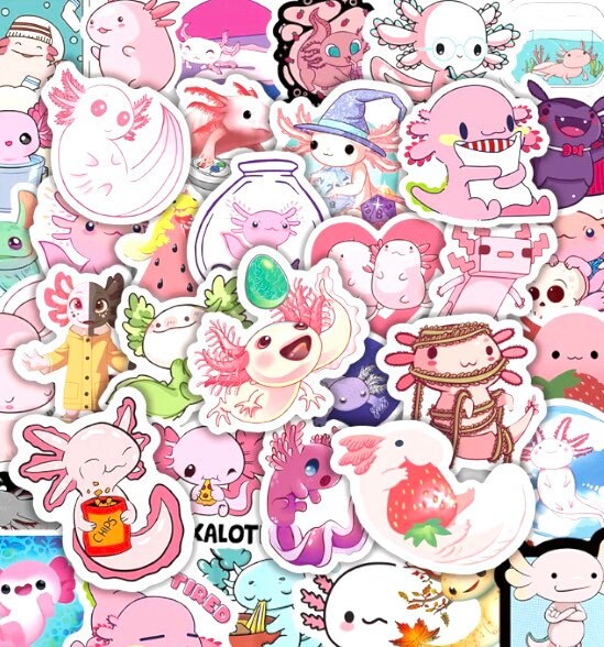 Paquete de pegatinas de dibujos animados Axolotl con 100 o 50 vinilos de alta calidad, pegatinas ...
