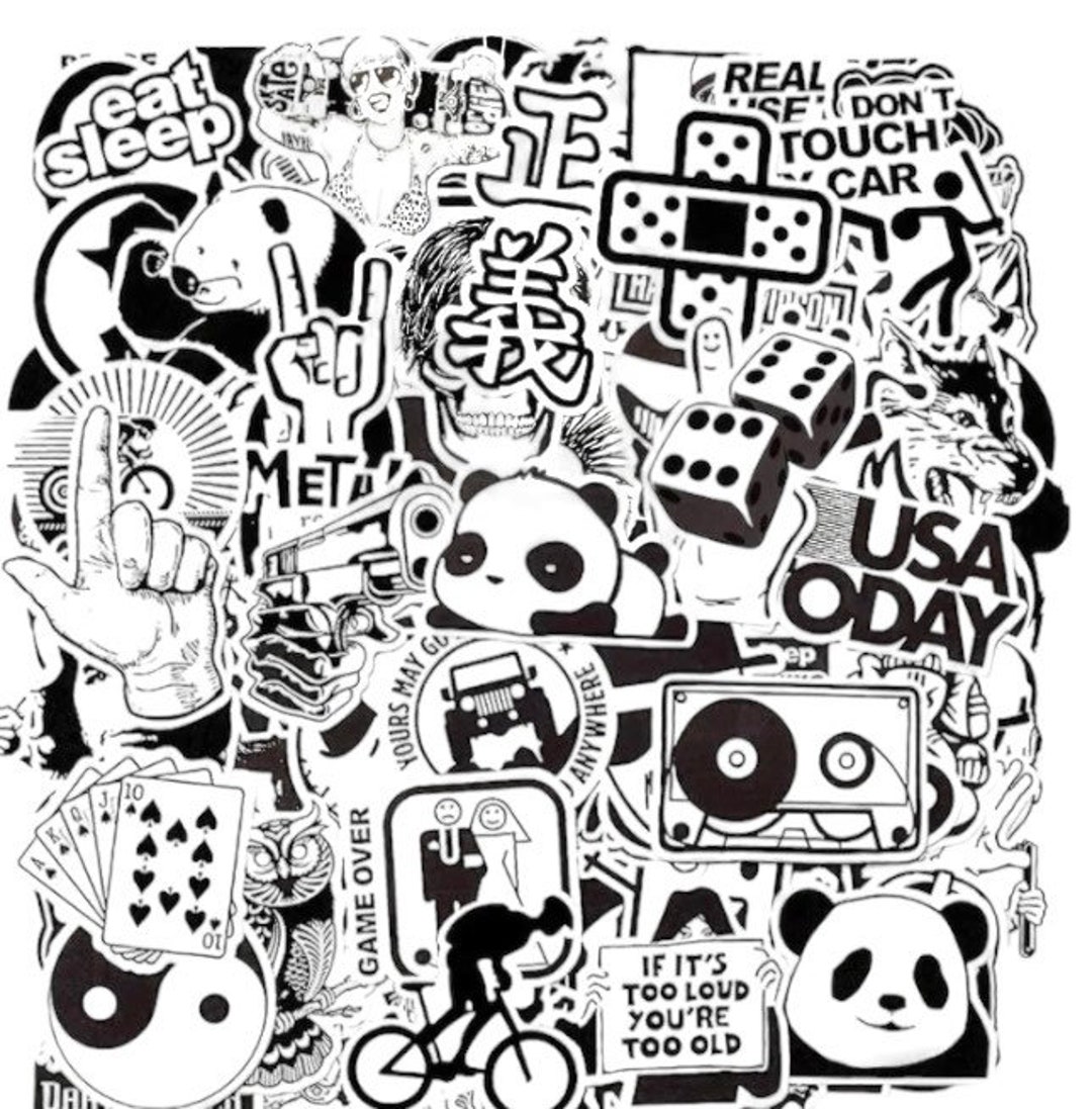 50 Black and White Sticker, Funny Skater Stickers for Gift, Perfect for ...