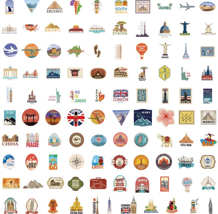 100 Vinyl Travel Sticker Pack Vintage DIY Global Sticker Set - Etsy