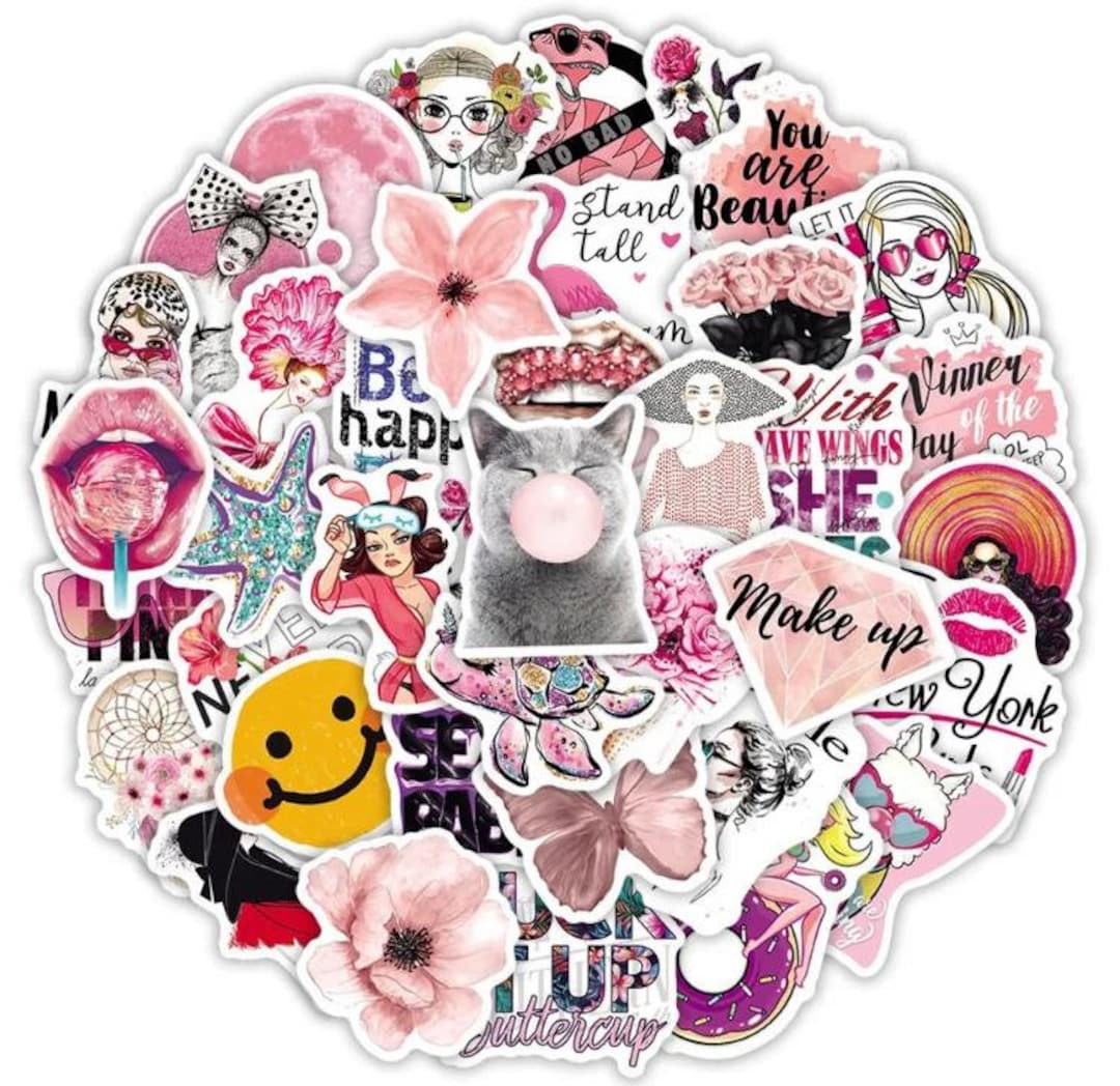 50 VSCO Cute Pink Sticker Pack With 50 High Quality Vinyl Girl Cat ...
