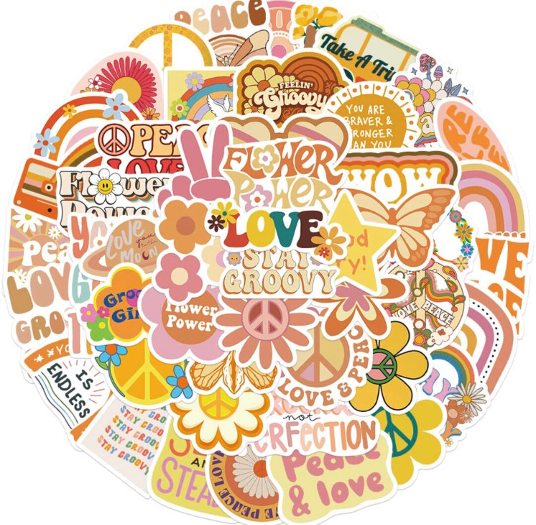 50 Hippie Boho Sticker Pack, High Quality Cartoon Sticker Bundle ...