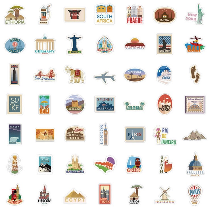 100 Vinyl Travel Sticker Pack Vintage DIY Global Sticker Set - Etsy