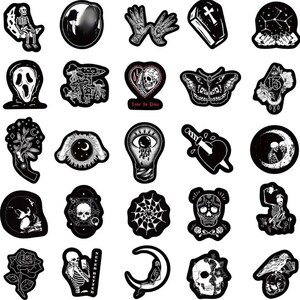 50 Gothic Skull Sticker Pack With High Quality Black and White DIY ...