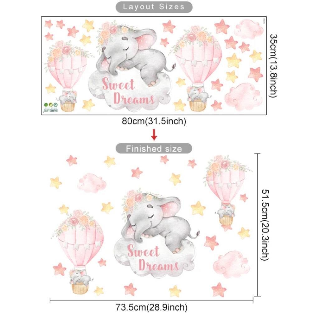 Cartoon Sweet Dreams Sticker Set Kids Wall Decal Elephant Hot Air ...