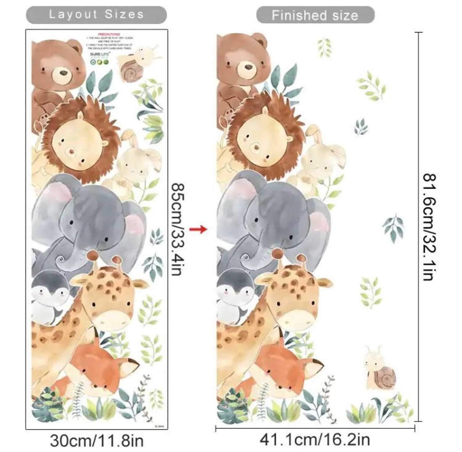 Jungle Cartoon Sticker Set Wall Decal for Kids Lion Giraffe Nursery ...