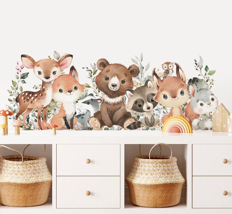 Forest Animals Cartoon Stickers Set Wall Decals for Kids Bear - Etsy