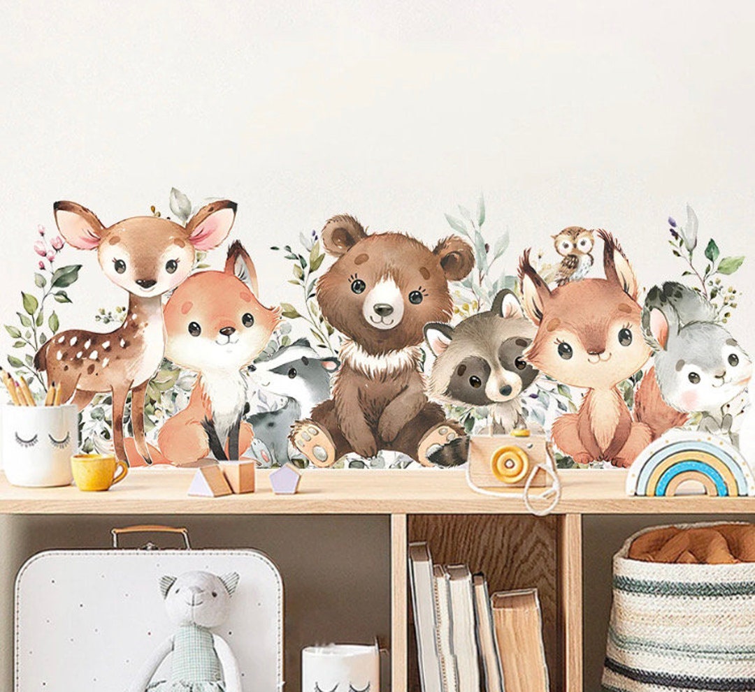 Forest Animals Cartoon Stickers Set, Wall Decals for Kids Bear Deer ...