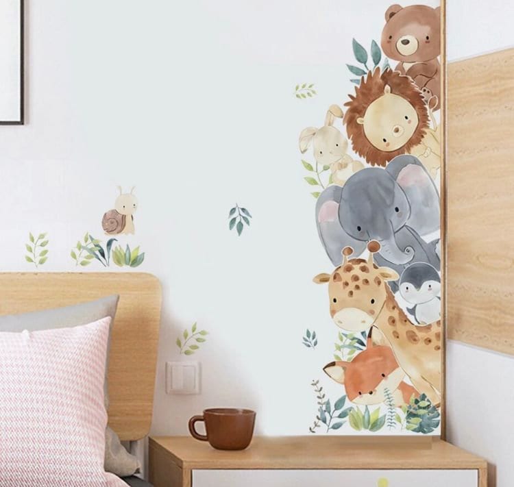 Jungle Cartoon Sticker Set Wall Decal for Kids Lion Giraffe Nursery ...