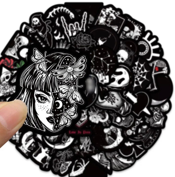 50 Gothic Skull Sticker Pack With High Quality Black and White - Etsy