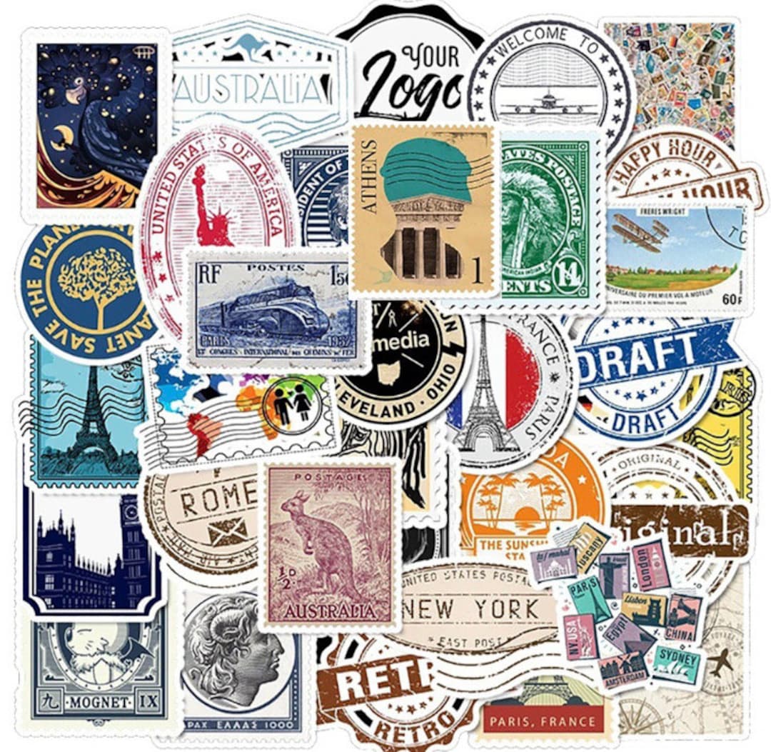 50 Vinyl Travel Stickers Pack DIY Vintage Passport Stamp Sticker Set ...