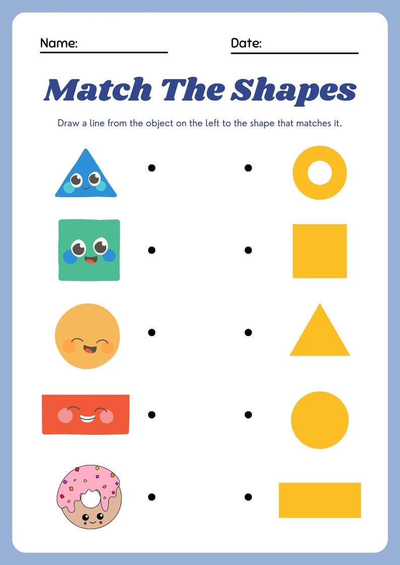 Matching Worksheet for Kids - Etsy
