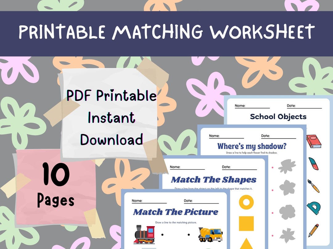 Matching Worksheet for Kids - Etsy