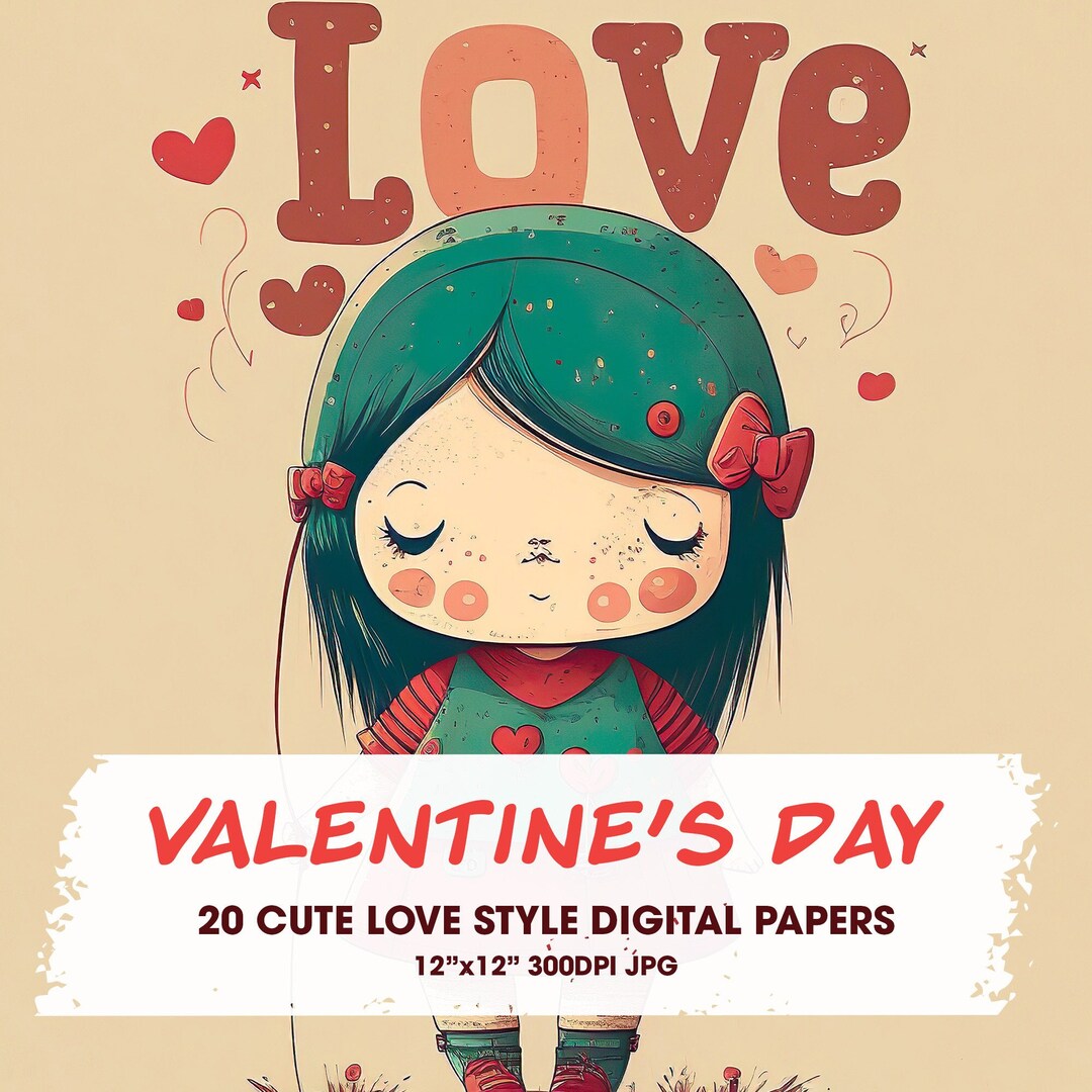 20 Cute Valentine's Day Characters Digital Papers, Cute Love Digital ...